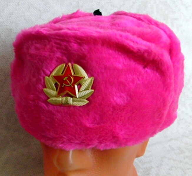 Russian Hat Ushanka Cossack Trapper Faux Fur Hat USSR Army Badge 58 ...