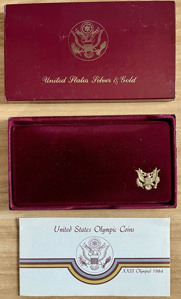 1983 1984 US Mint Olympic 3 Coin Proof Set! $10 Gold & Two Silver ...