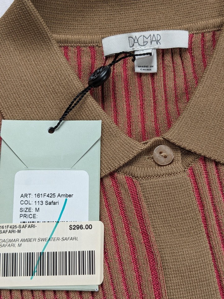 Vintage Retro 80s DAGMAR Size M Pink Tan POLO Henley Stripe Rib Sweater ...