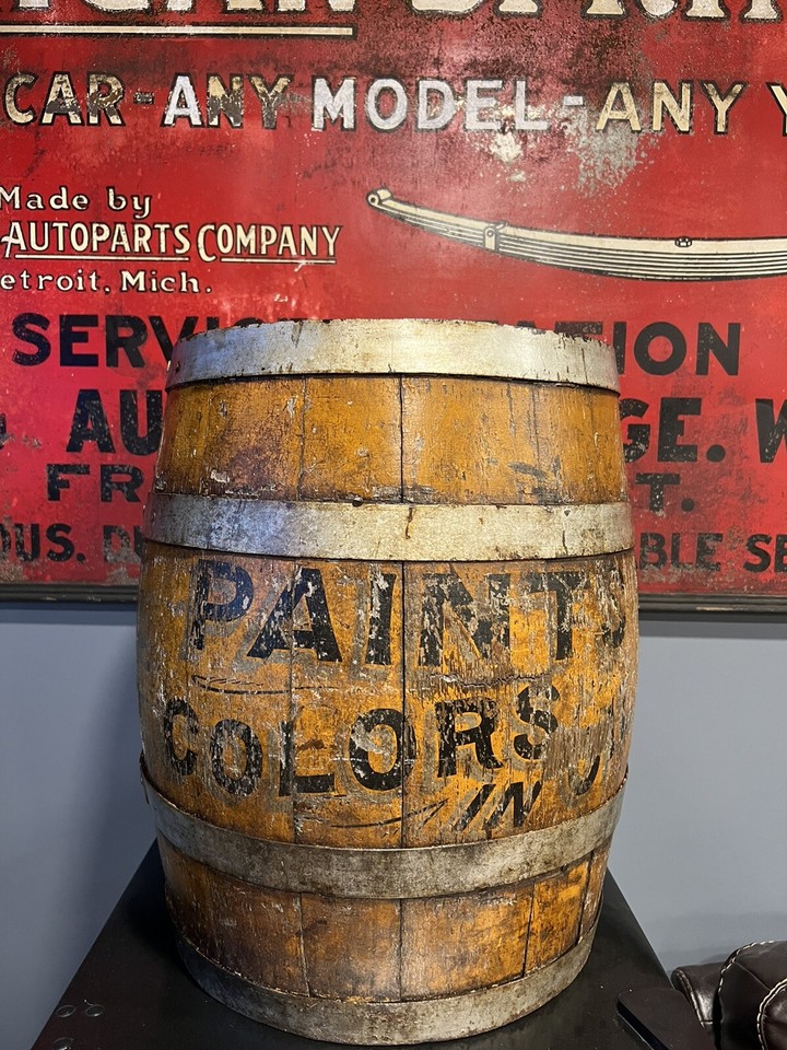 Antique Wood Paint Can Painted Trade Sign Old Hardware Store Display | eBay