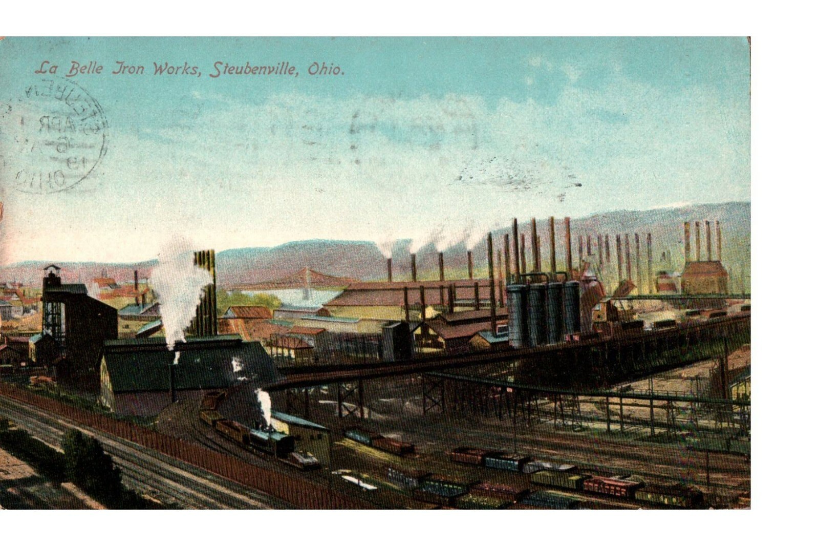Postcard Steubenville, Ohio Le Belle Iron Works Postmarked 1910 Trains ...