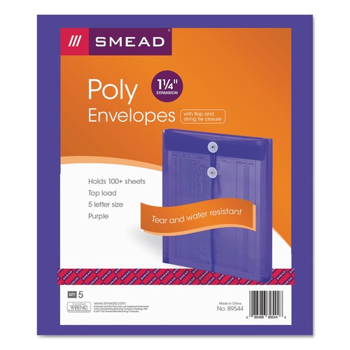 Smead Poly String & Button Envelope 9 3/4 x 11 5/8 x 1 1/4 Purple 5 ...