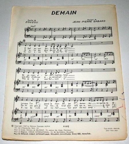 Partition vintage sheet music ZOUZOU : Demain *60's Ultra Rare ...