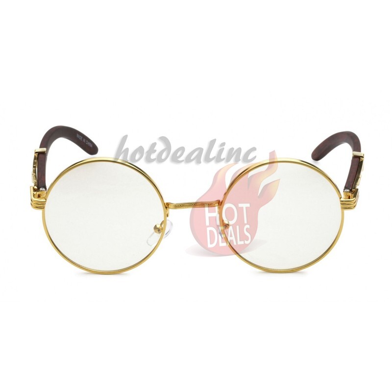 Men Women Round Retro Vintage Clear Lens Gold Metal Frame Eye Glasses ...