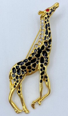 E3-1759 VINTAGE BROOCH GOLD TONE PIN 3" ANIMAL GIRAFFE ENAMEL ...