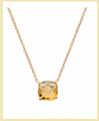 Collier solitaire Pierre Cristal Citrine Dorée OZ Plaqué or 18 Carats ...