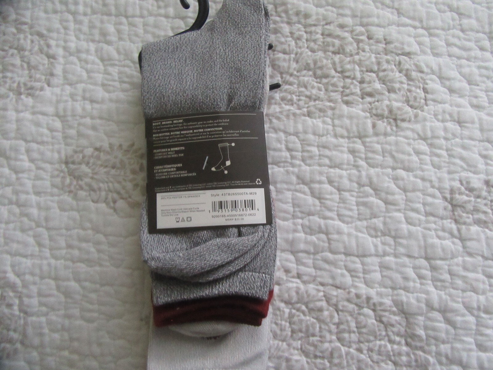 Timberland Crew, Boot Socks, 3 pair Gray, Cranberry, Beige, Woman one ...