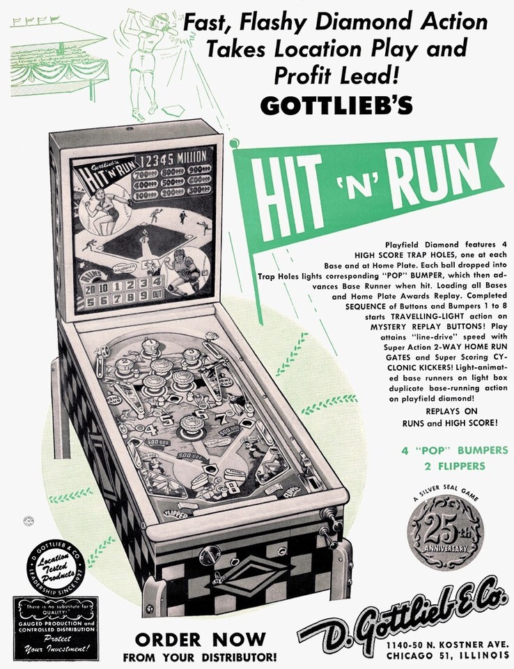 1952 Gottlieb Hit 'N' Run Pinball Machine Rubber Ring Kit | eBay