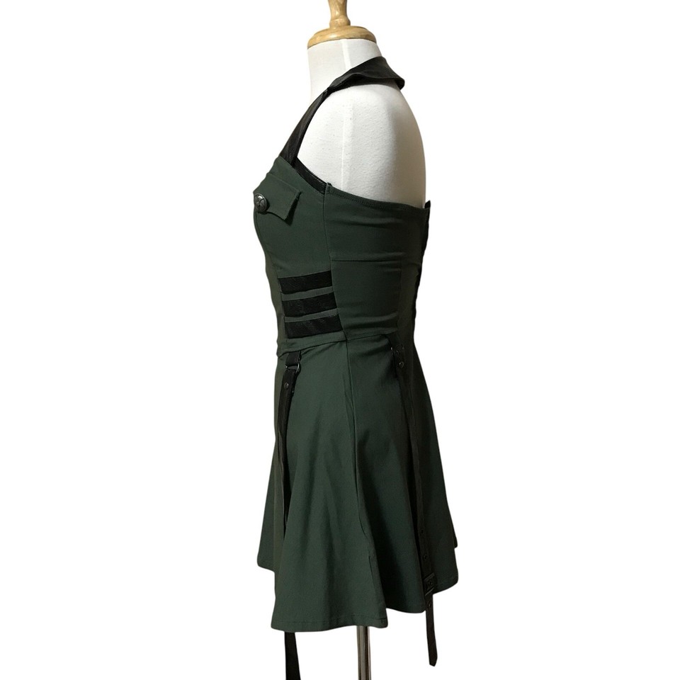 KillStar Carpe Noctem Army Green Halter Mini Dress Bodycon Flare Skirt ...