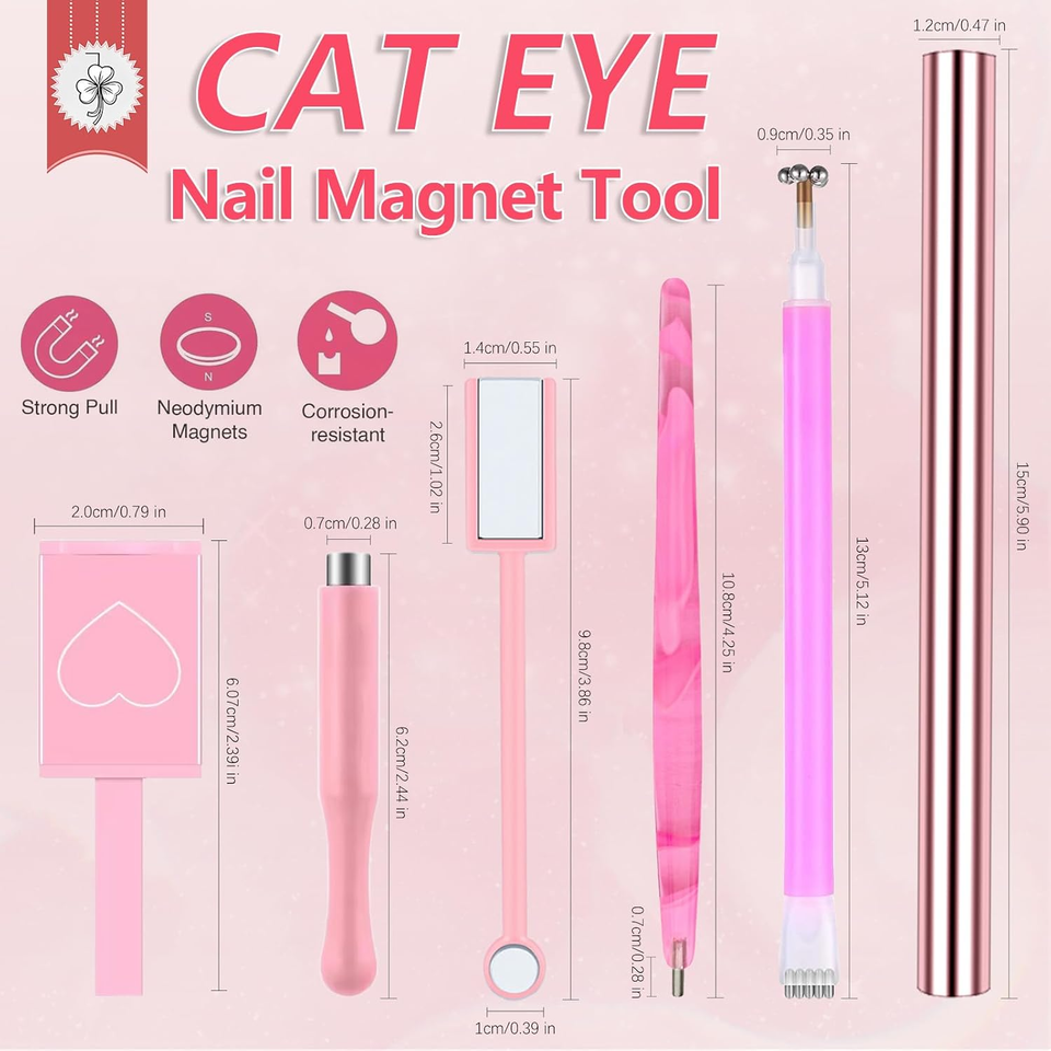 Nail Magnet Tool (Pink Set), 34Pcs Cat Eye Magnet for Nails, 3D ...