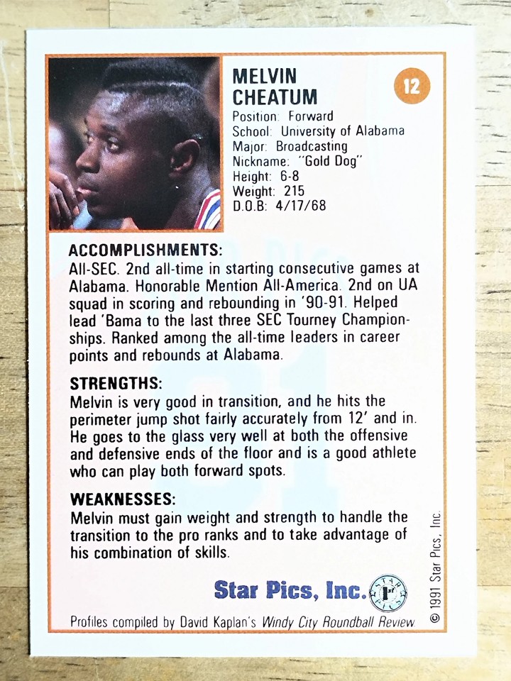1991 Star Pics #12 Melvin Cheatum | eBay