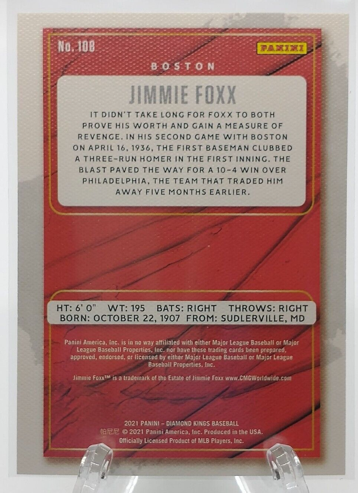 2021 Panini Diamond Kings Jimmie Foxx #108 Boston Red Sox | eBay