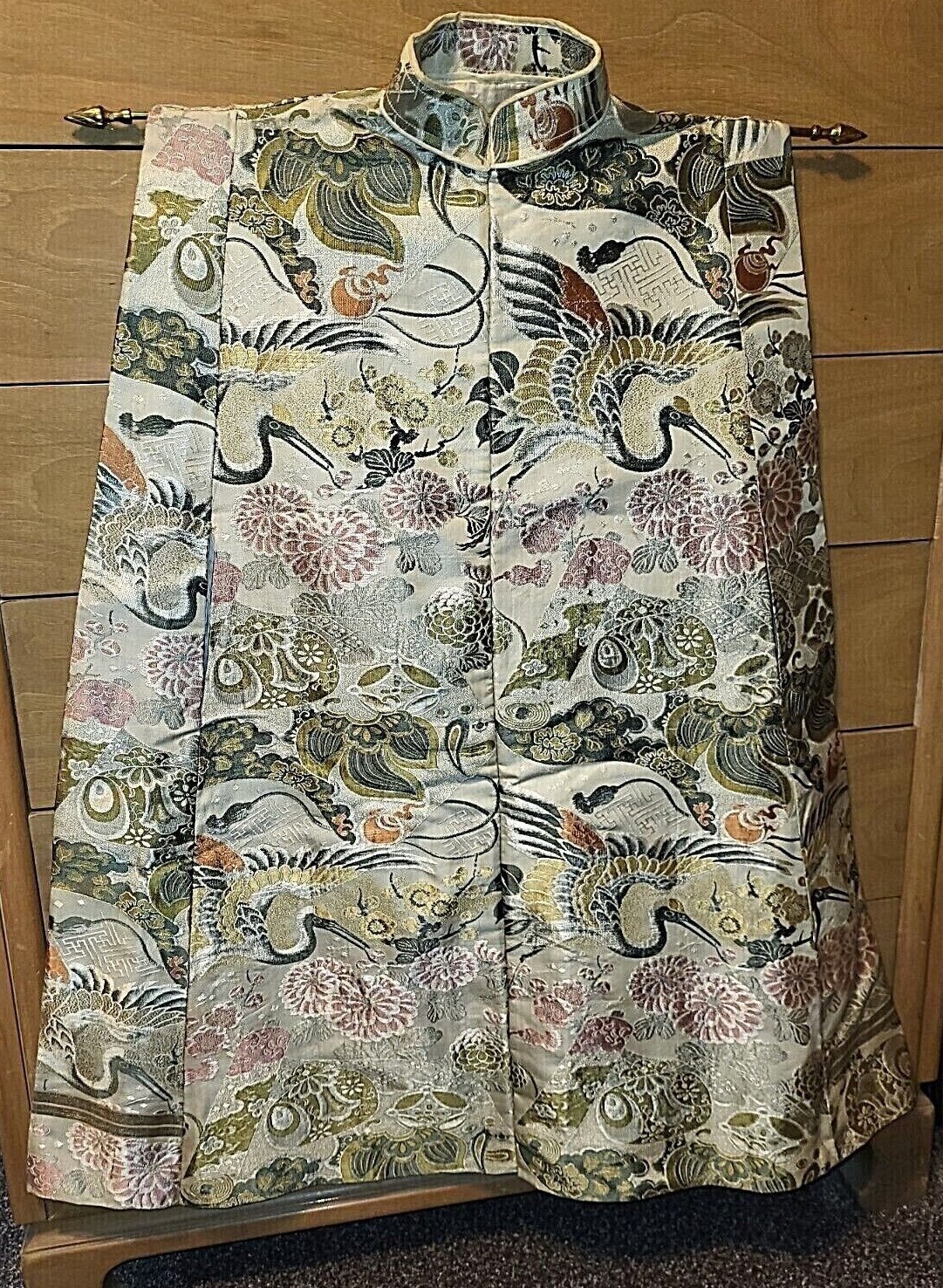 Antique Japanese SILK Brocade Cape Coat 1947 Crane & … - Gem