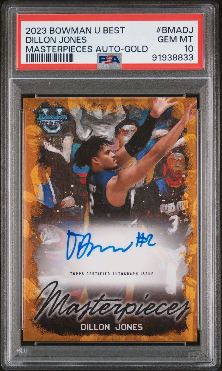 PSA 10 - DILLON JONES # 1/50 Auto 2023 Bowman U Best Masterpieces ...