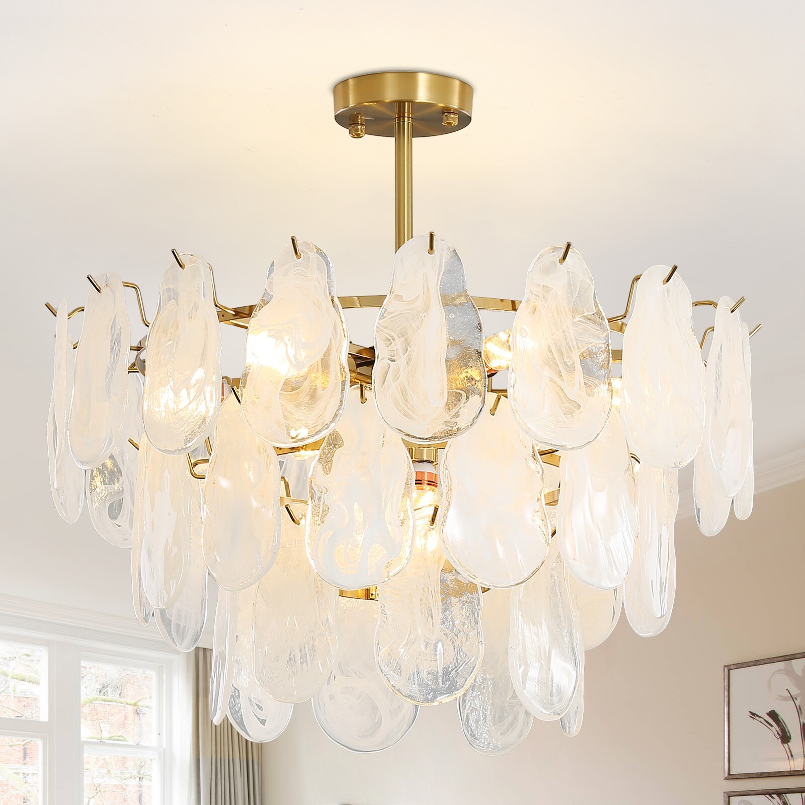 24'' Gold 9-Light Modern Metal Crystal Chandelier, 3000k E12 Bulbs ...