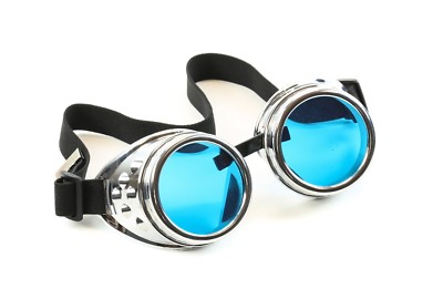Blue Lens Silver Goggles Steampunk Punk Goth Burning man Sun glass 3 ...