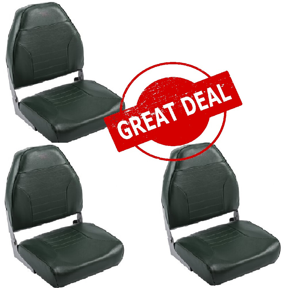 Set of 3 BOAT SEAT Green Standard High Back Fold Down Marine Fishing ...