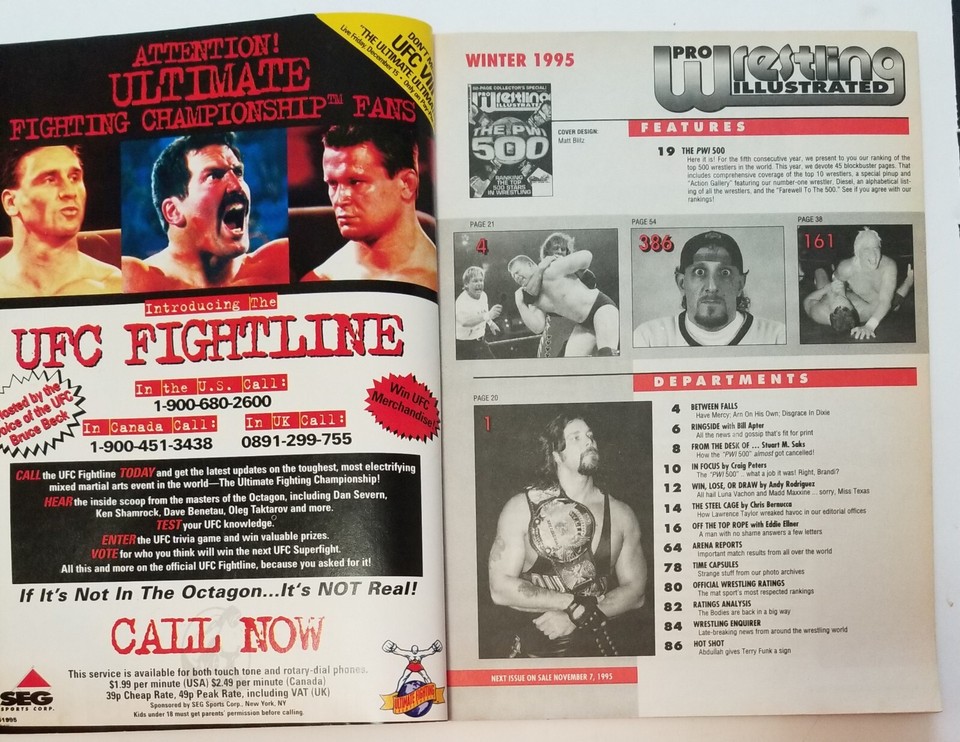 PRO WRESTLING ILLUSTRATED MAGAZINE Winter 1995 PWI 500 RANKINGS W ...