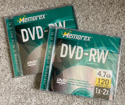 Lot of 2 Memorex DVD-RW Rewritable Discs 4.7 GB 120 Minutes 1x-2x New ...
