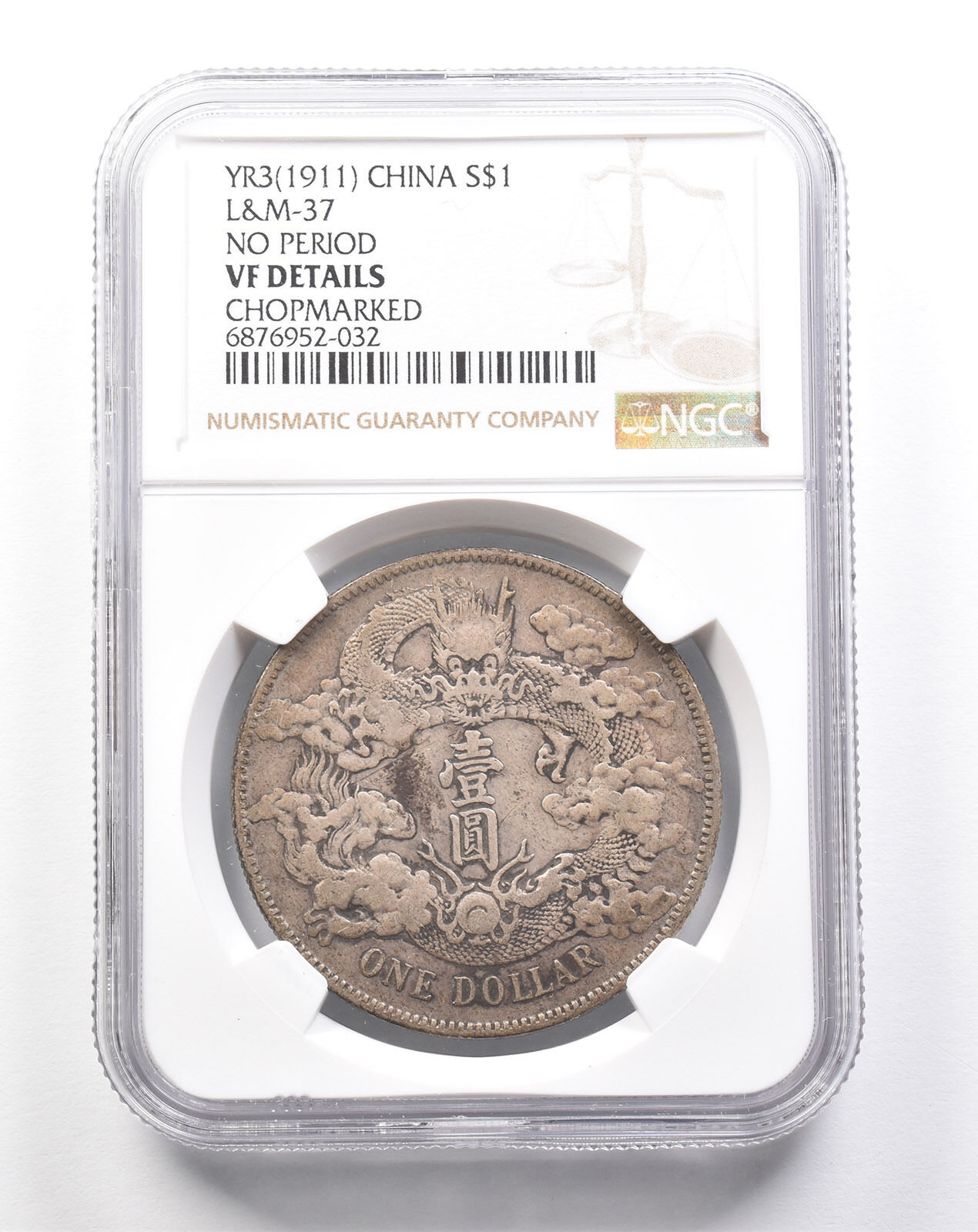 YR3 (1911) China 1 Dollar Silver L&M-37 No Period VF Details Chopmark ...