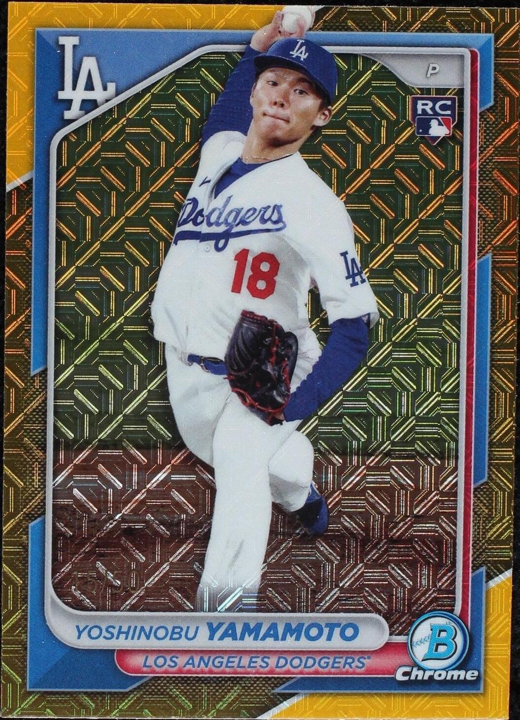 2024 Bowman - Yoshinobu Yamamoto #36 Chrome Gold Mojo Refractor /50 (RC ...