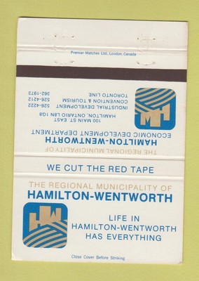 Matchbook Cover - Hamilton Wentworth Municipality Hamilton ON 40 Strike ...