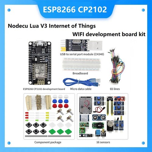 ESP-12E ESP8266 CP2102 Development Board + 16X Sensors + Component Pack ...