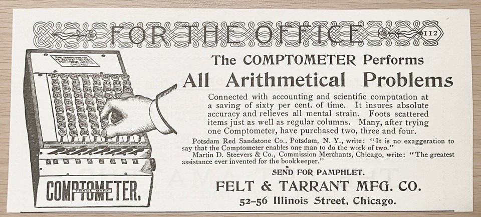 Antique 1892 COMPTOMETER Print Ad Felt&Tarrant Co. Old Adding Machine ...