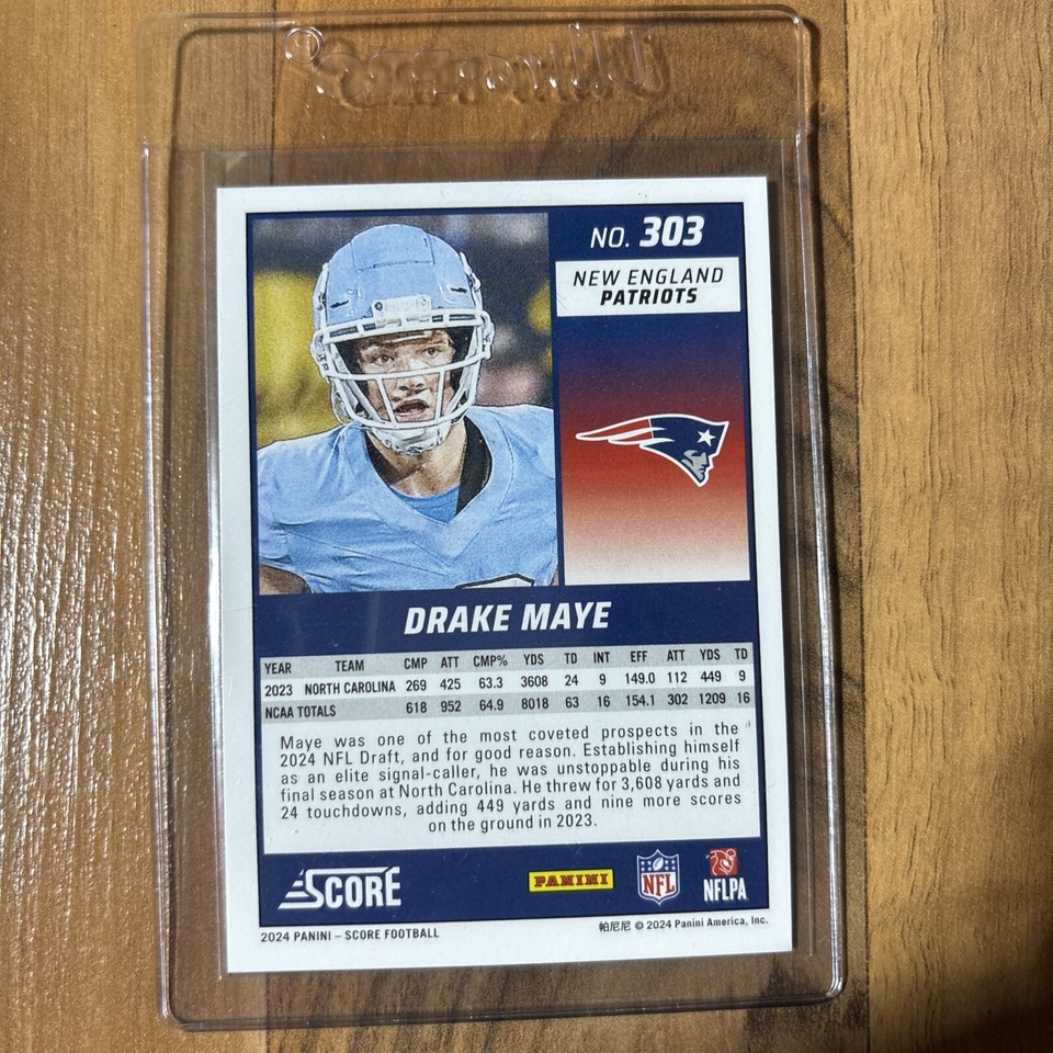 2024 Panini Score Drake Maye Green Parallel RC #303 NFL New England ...