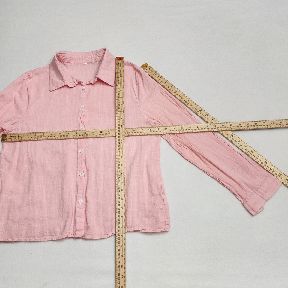 Women's XL 100% Cotton Button Up Pink Woven Shirt 0302 | eBay