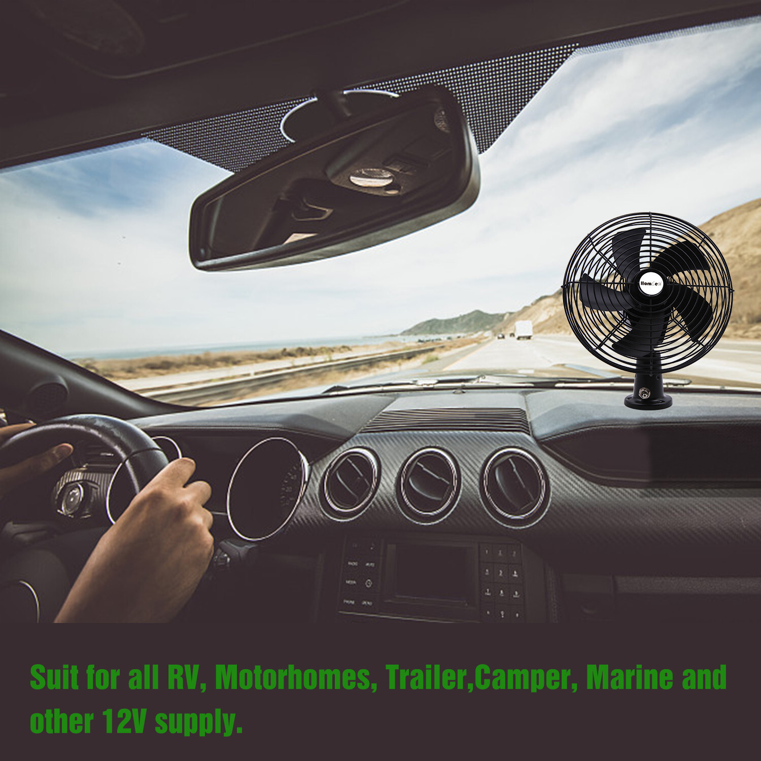 Homdec 8'' 12V RV Car Fan Air Cooling Fan With 2-Speed Switch, For Auto ...