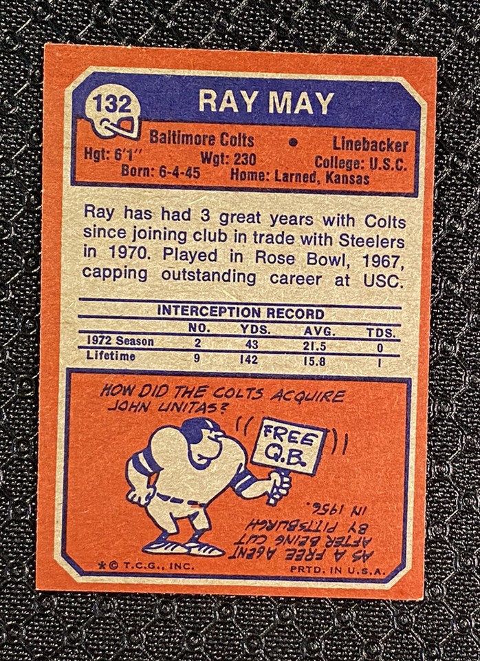 Ray May 1973 Topps Football Card #132 Baltimore Colts/USC SB Champ | eBay