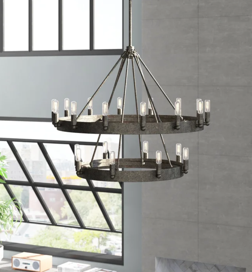 Restoration Style Iron Hardware Farmhouse 2-Tier Candle Chandelier ...