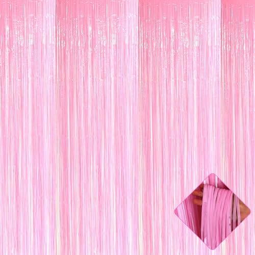 4 Pack 3.3Ft x 6.6Ft Pink Foil Fringe Curtain Backdrop, Metallic ...