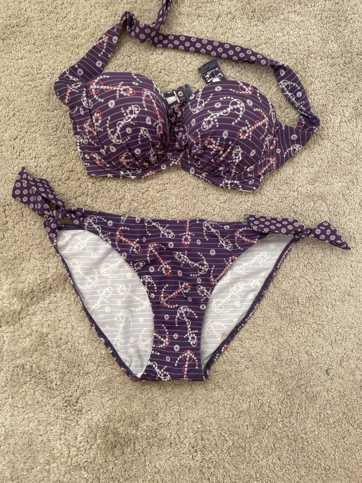 Debenhams Bikini, Size 14/36B - Mauve/pink/white With Floral Anchor ...