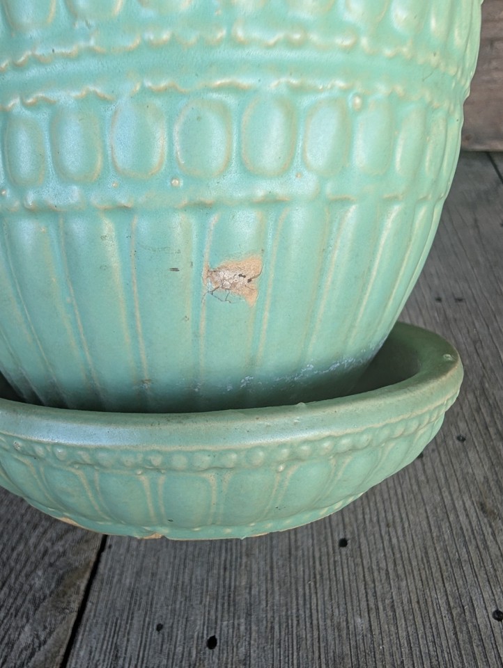 Vintage 1961 McCoy Pottery Turquoise Beaded Planter w/ Attached Saucer ...