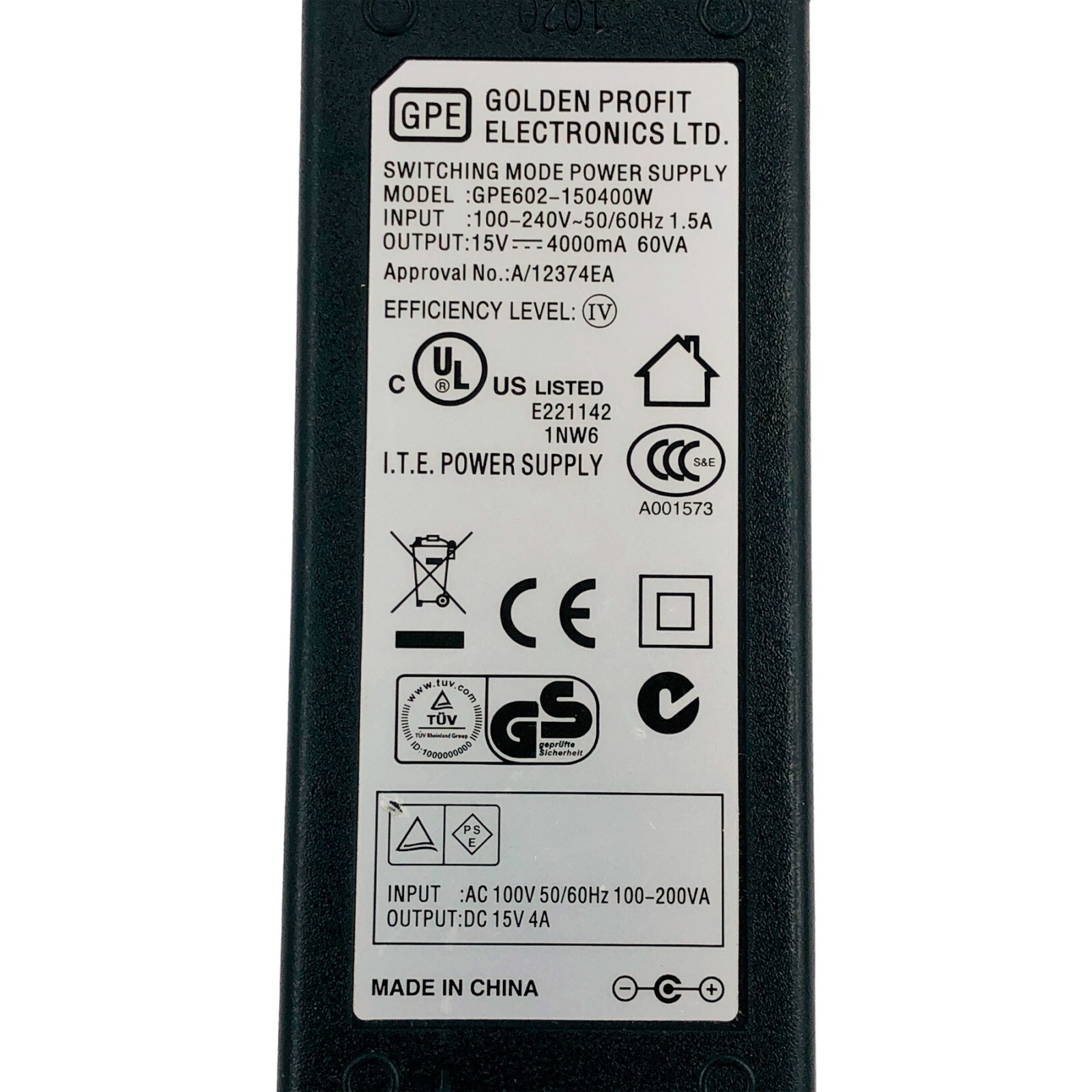 AC Adapter Golden Profit Electronics LTD GPE602-150400W Power Supply ...