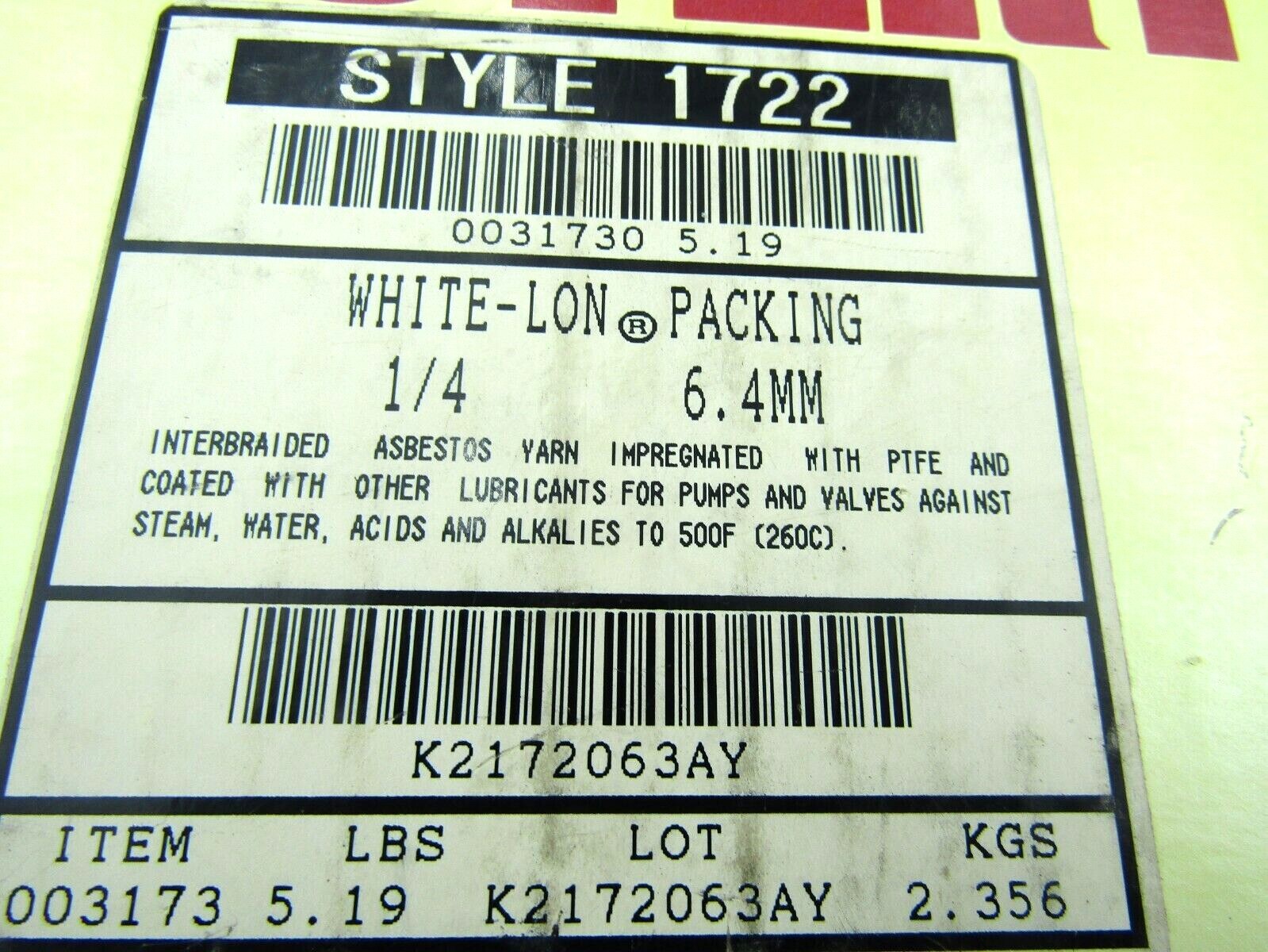 Chesterton Mechanical Packing White-lon 1722 5/16 7 9mm for sale online ...