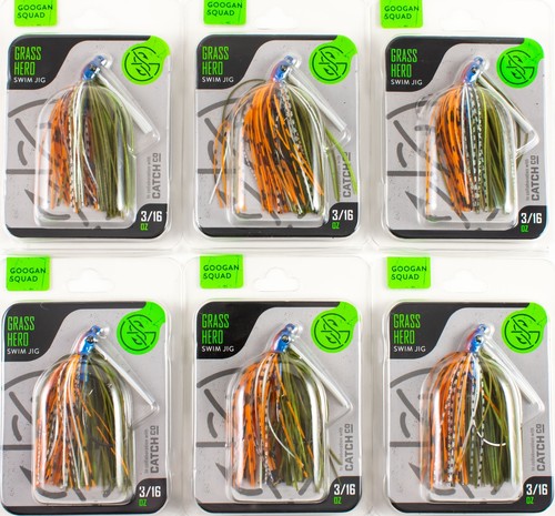 (LOT OF 6) GOOGAN SQUAD GRASS HERO SWIM JIG 4/0 3/16OZ BLUEGILL J5235 ...