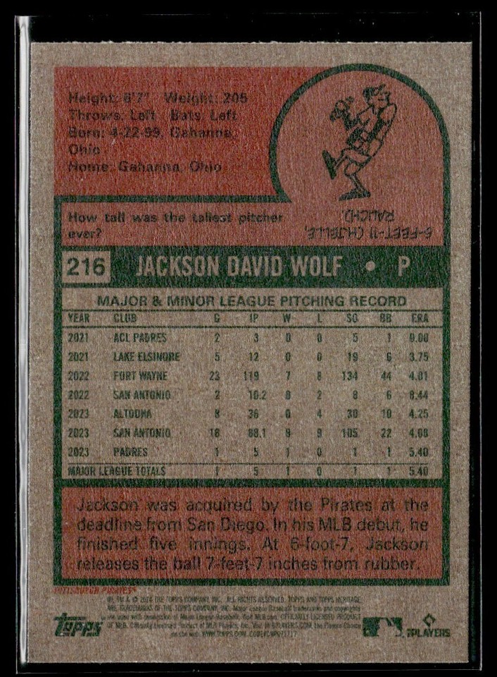 2024 Topps Heritage Baseball #216 Jackson Wolf Pittsburgh Pirates RC | eBay