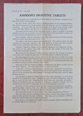 Johnson's Digestive Tablets Promotional Leaflet English & Spanish 1926 ...