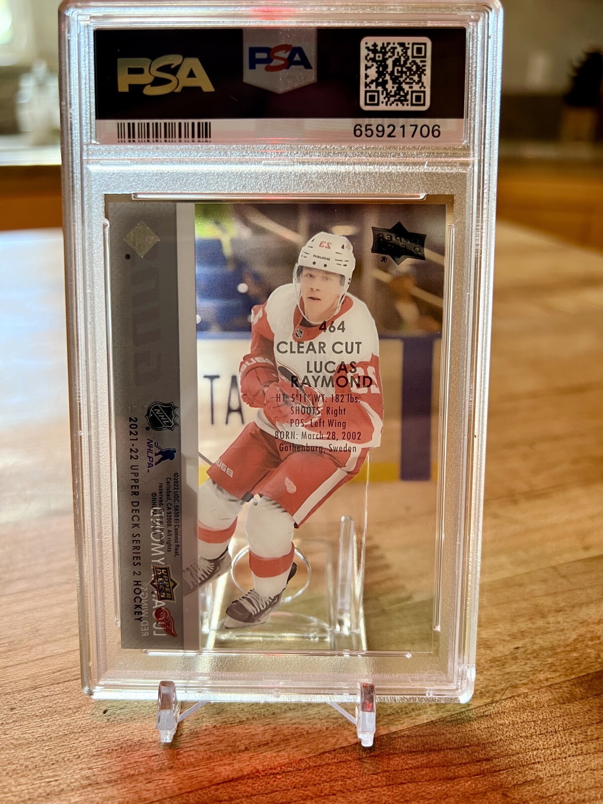 21-22 Upper Deck LUCAS RAYMOND *YOUNG GUNS* Clear Cut #464 RC PSA 10 ...