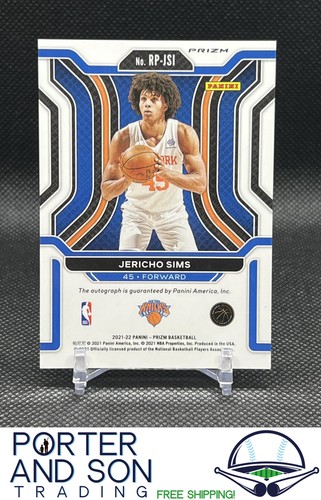 Jericho Sims 2021-22 Panini Prizm RC Auto Rookie Penmanship Prizm ...