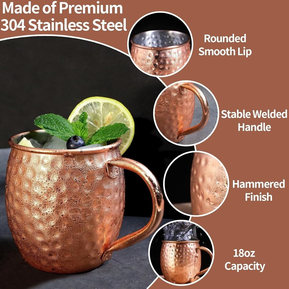 Elegante Taza De Cobre Sólido De Moscú Puro Hecha A Mano 12 Piezas 18 ...