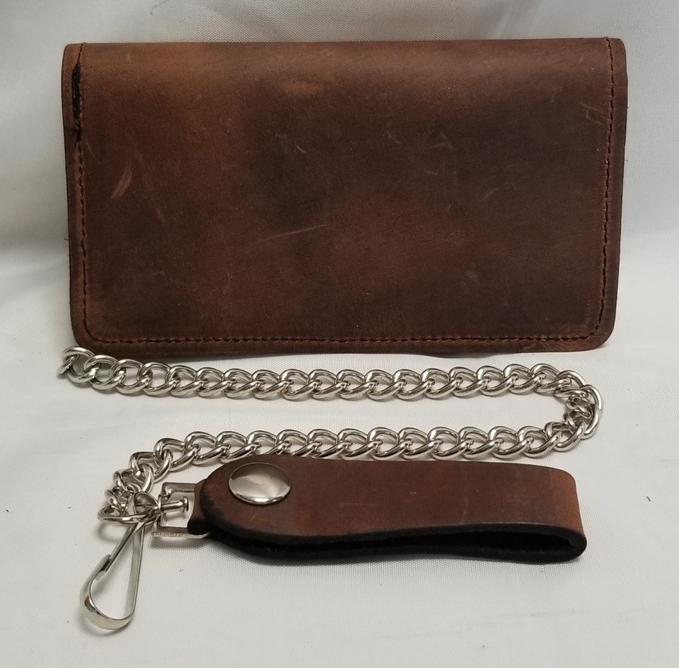 Brown Leather Trucker Wallet Buffalo Nickel Snaps with 12" Chain MADE ...