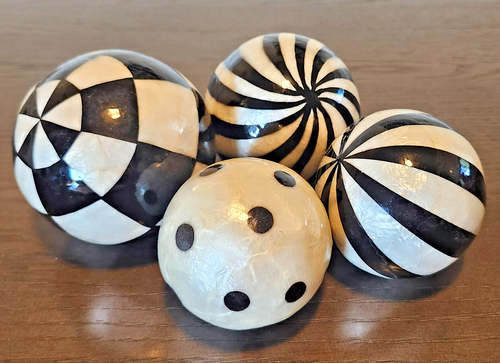 4 Mackenzie Childs Capiz Shell Decor Balls Courtly Check Farmhouse ...