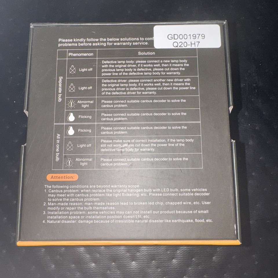 AUXBEAM LED LIGHT Q20 SERIES-H7 | eBay