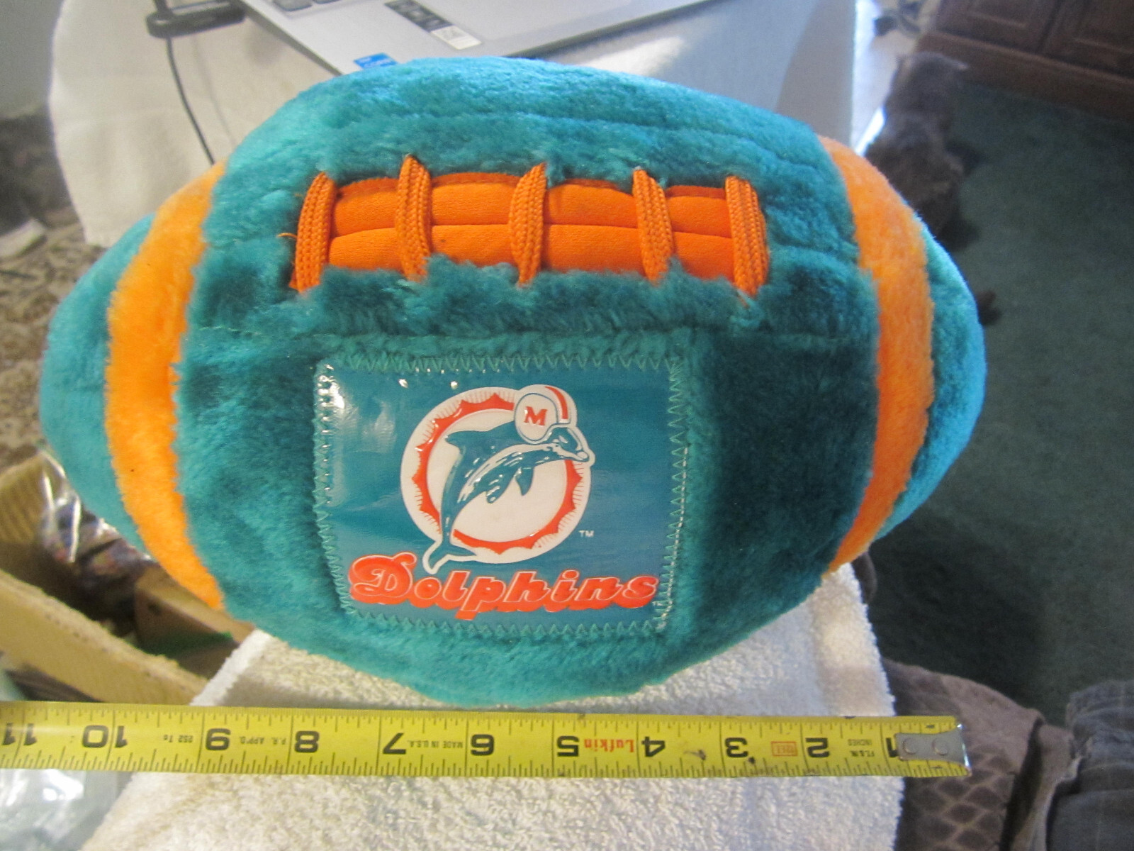 11" large NFL Miami Dolphins Furry Sport Football Pillow,VTG stuffy fan ...