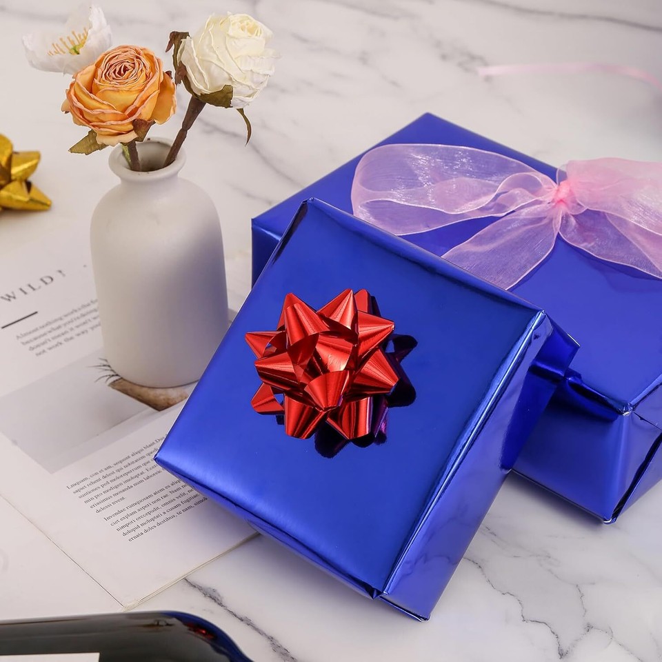 Blue Metallic Wrapping Paper, Solid Color Paper,Gift Wrapping Paper for ...