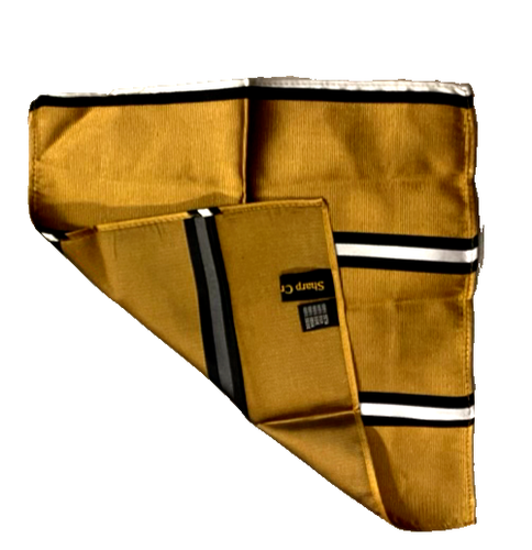 Vintage Silk pocket square hanky hankerchief gold black white "Sharp ...